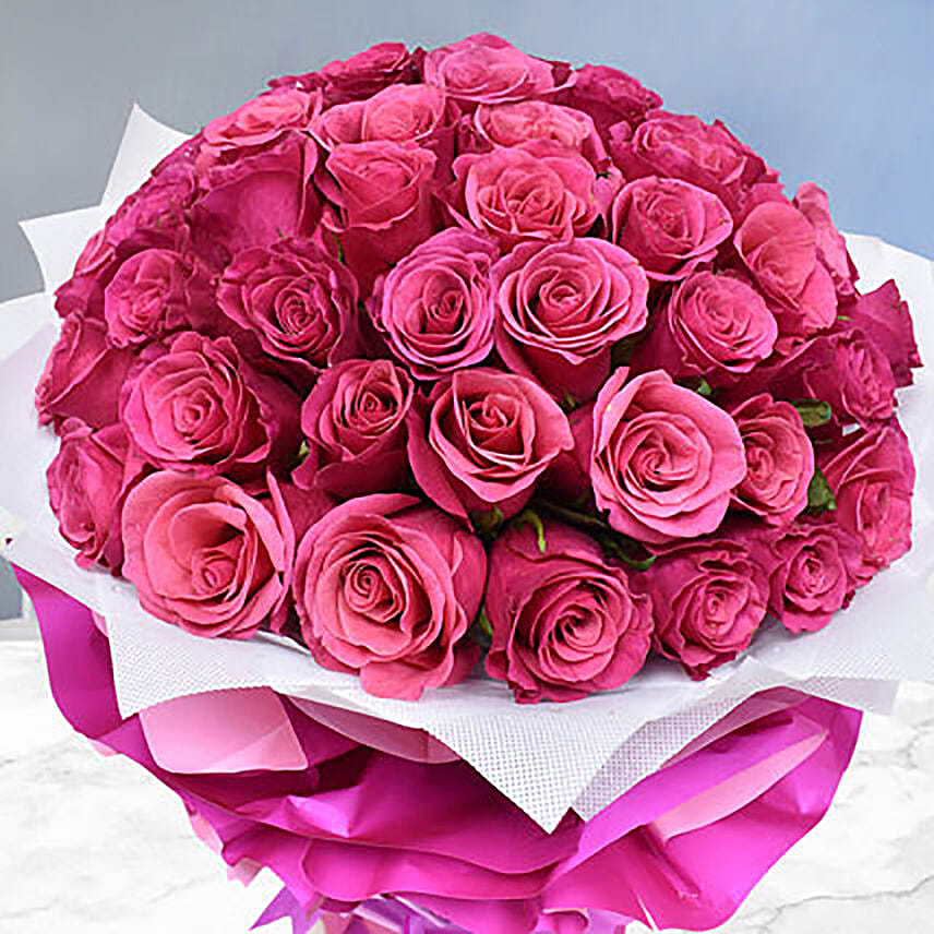 Majestic 50 Dark Pink Roses Delivery in Singapore - FNP SG
