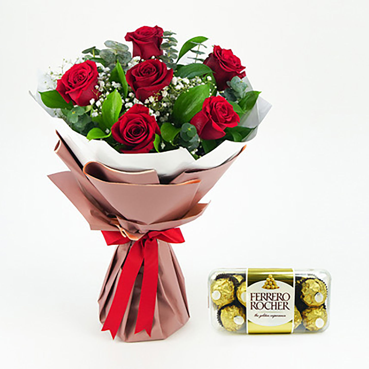 Ferrero Rocher N 6 Red Roses Bouquet Delivery in Singapore - FNP SG