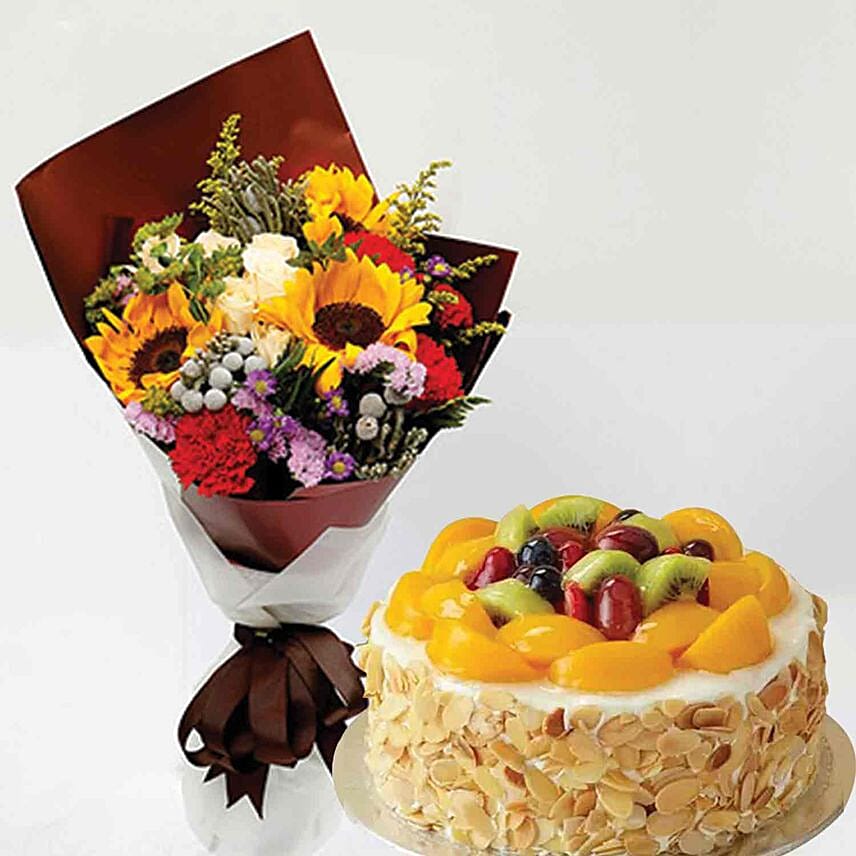 Joyful Flower Posy & Fruit Cake Delivery in Singapore - FNP SG