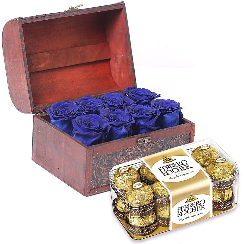 Blue Forever Roses & Ferrero Rocher Combo Delivery in Singapore - FNP SG
