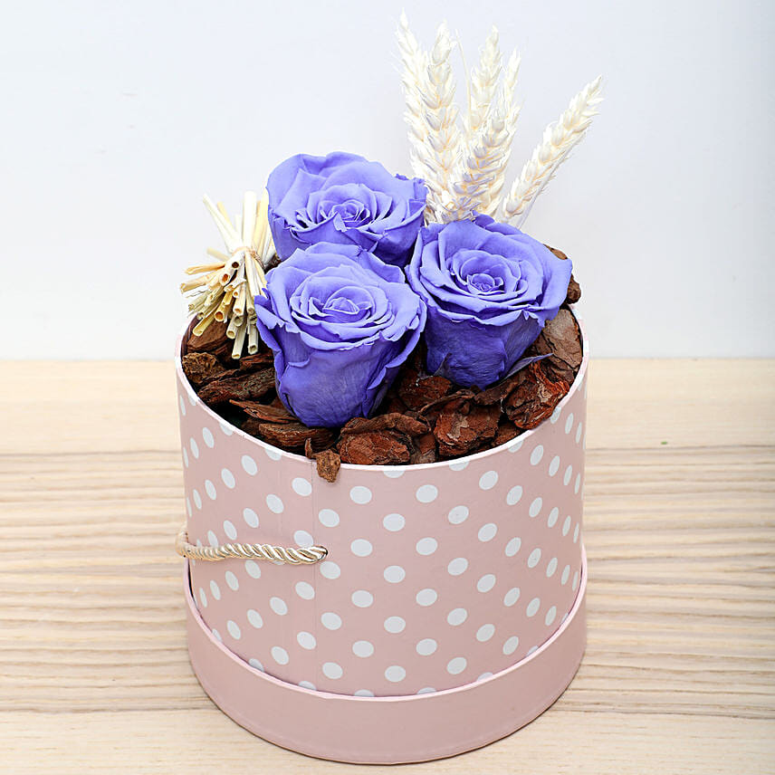 Purple Forever Roses in Polka Dot Box Delivery in Singapore - FNP SG