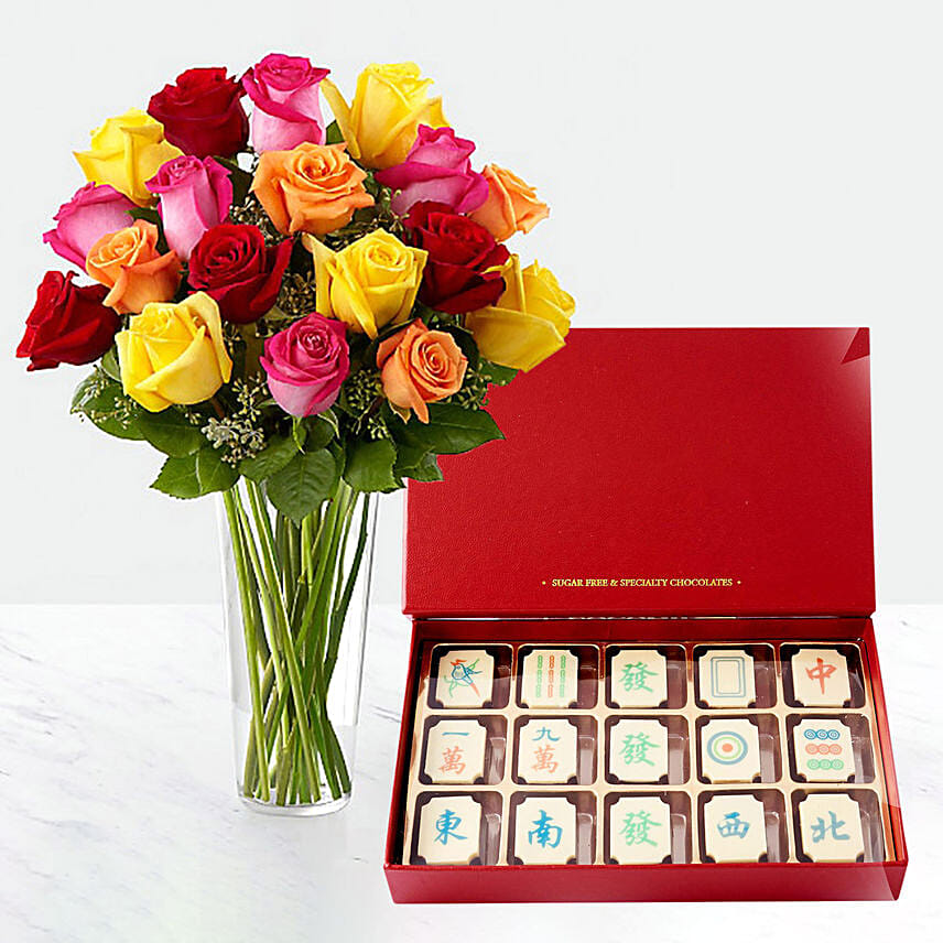 Vivid Roses & Mahjong Chocolate Delivery in Singapore - FNP SG