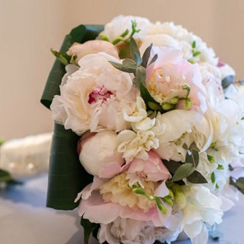 Majestic Peony White Freesia Bridal Bouquet Delivery in Singapore - FNP SG