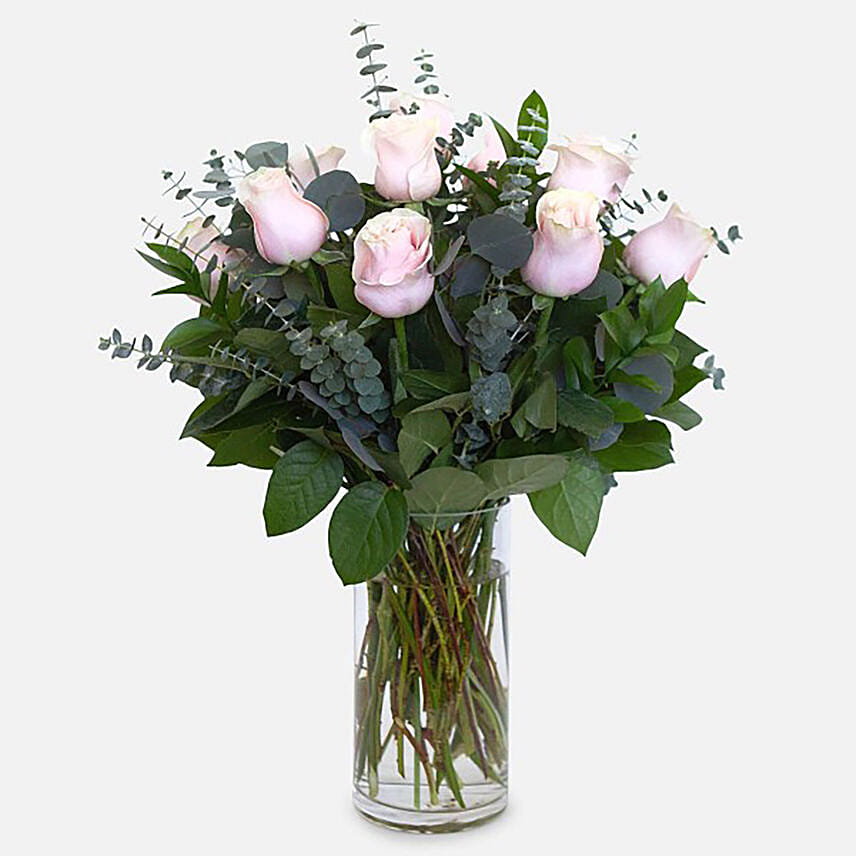 12 Soft Pink Roses Glass Vase Arrangement Delivery in Singapore - FNP SG