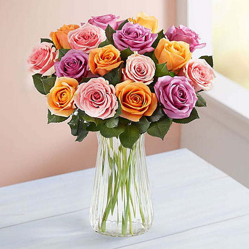 Online Beautiful 18 Mixed Roses Arrangement & Mousse Cake Gift Delivery ...