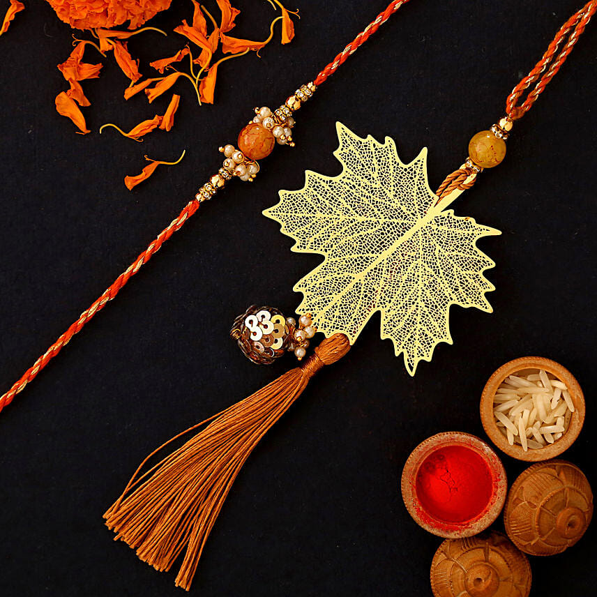 Maple Leaf Modern Design Lumba Rakhi Set Delivery in Singapore - FNP SG