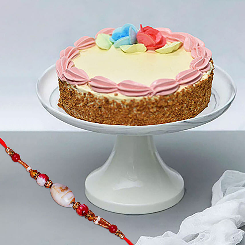 Butter Sponge Cake With Designer Shell Rakhi Delivery in Singapore - FNP SG