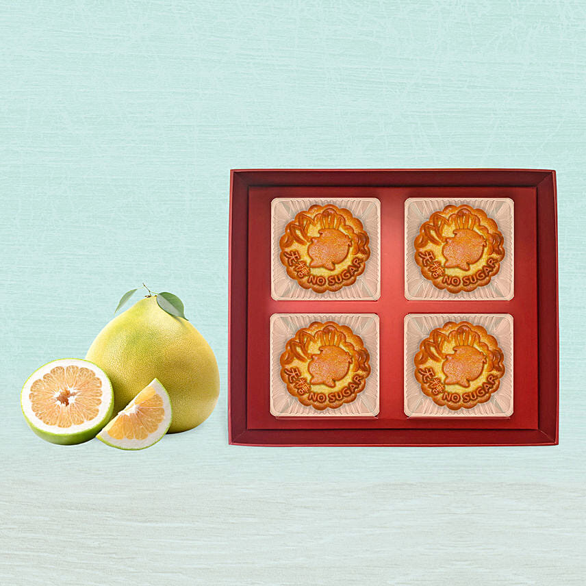 Lotus Pure Bakeskin Mooncake With 3 Pcs Pomelo Fruit Delivery in ...