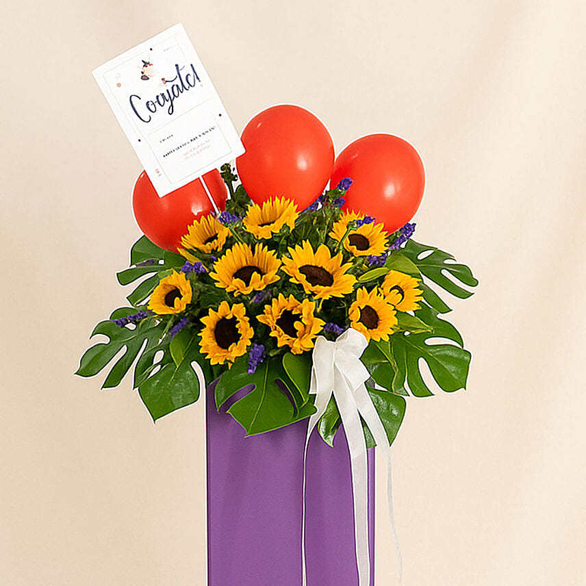 Blooming Mixed Flowers Purple Cardboard Stand Delivery in Singapore ...
