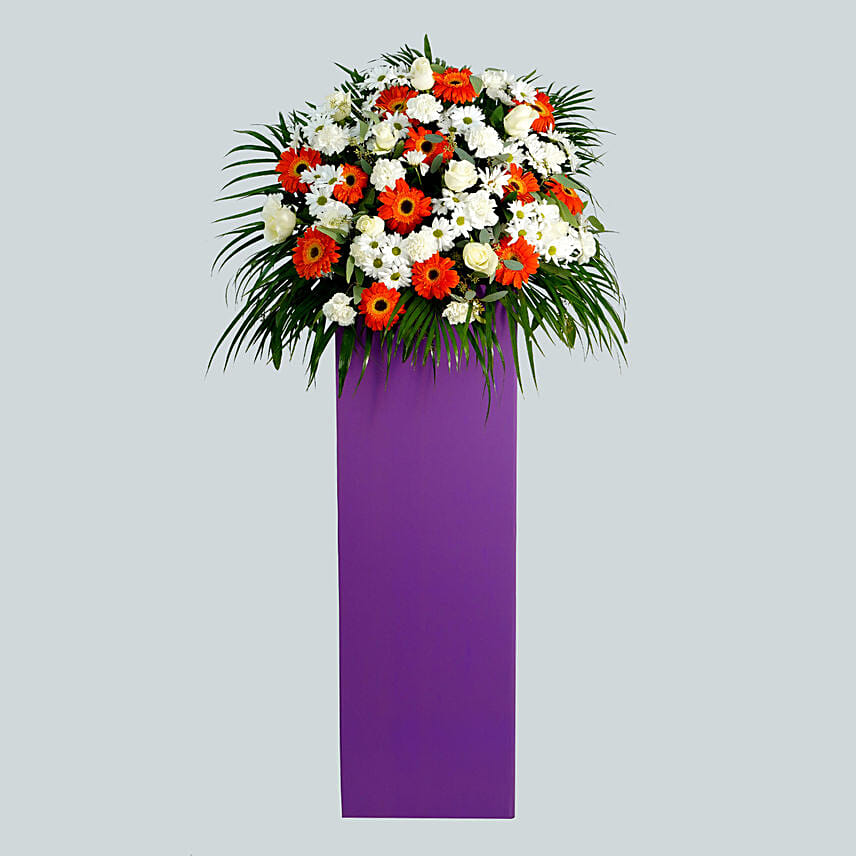 Delightful Mixed Flowers Purple Cardboard Stand Delivery in Singapore ...