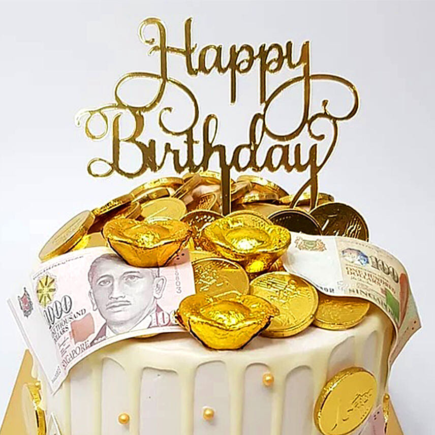 White Drip Vanilla Money Pulling Cake Delivery in Singapore - FNP SG