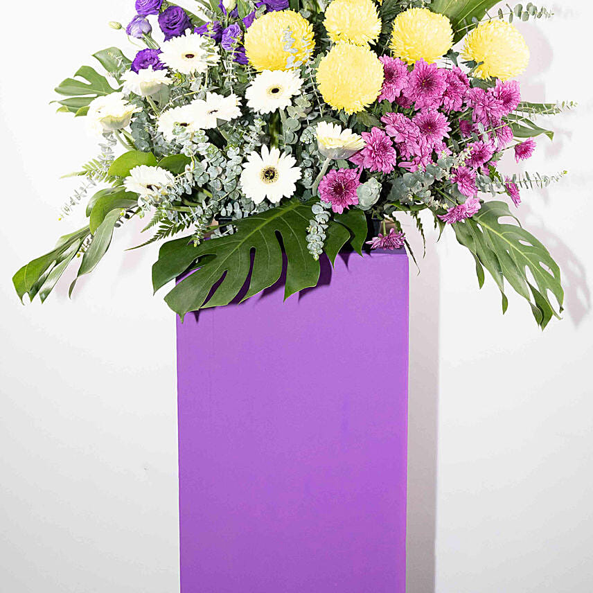 Heavenly Mixed Flowers Purple Cardboard Stand Delivery in Singapore ...
