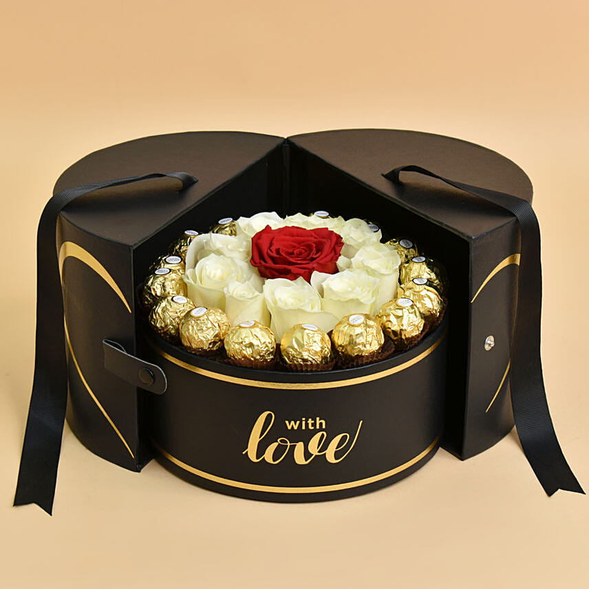 Lovely Roses with Chocolate In Black Love Box Delivery in Singapore ...