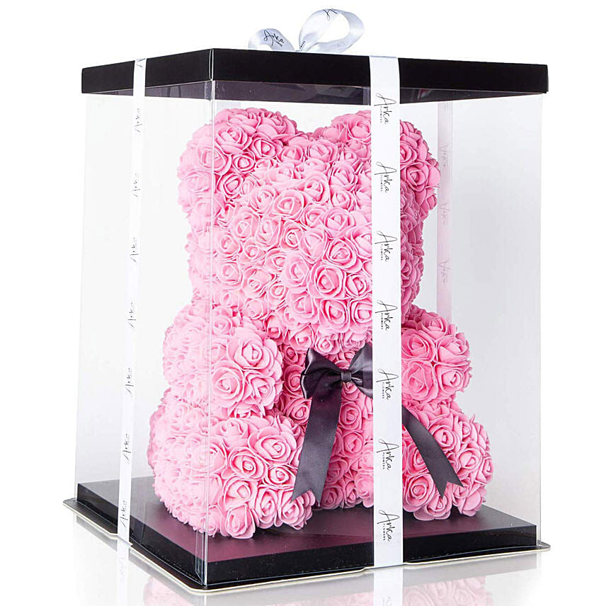 Artificial Light Pink Roses Teddy Delivery in Singapore - FNP SG