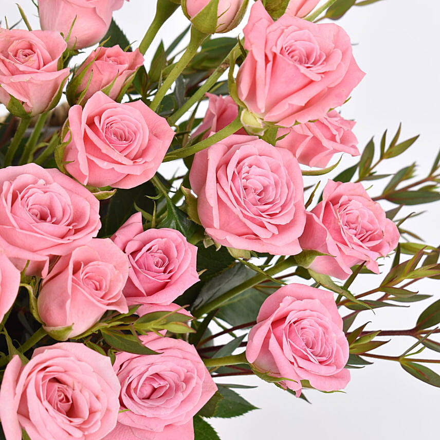Pink Spray Rose in Small Basket Delivery in Singapore - FNP SG