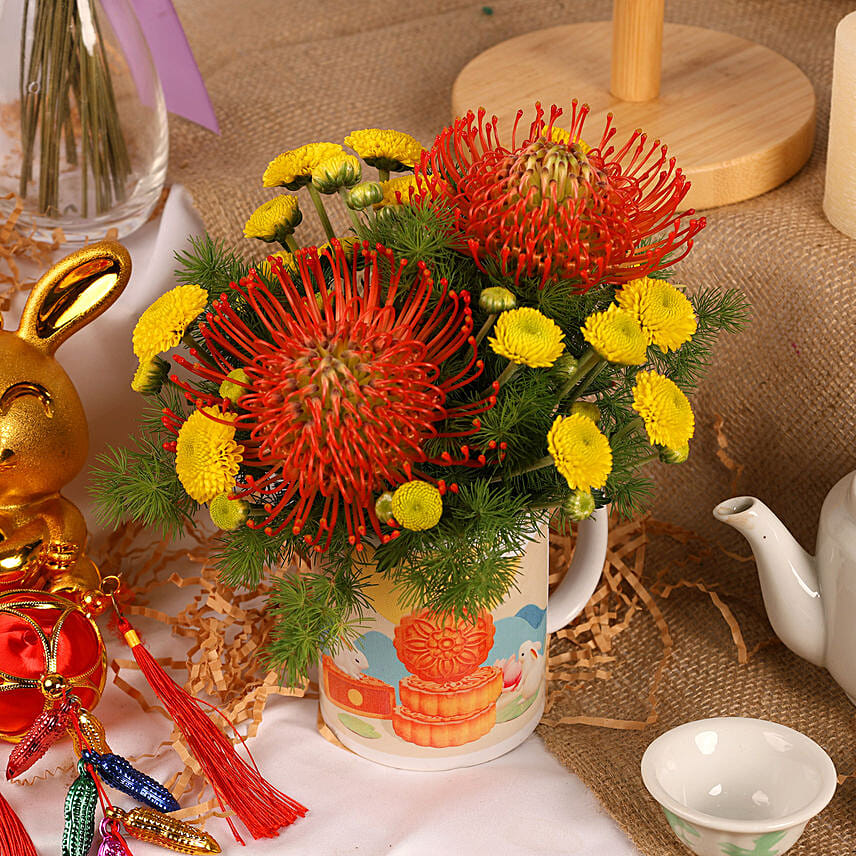 Happy Mid Autumn Flowers in a Mug Delivery in Singapore - FNP SG