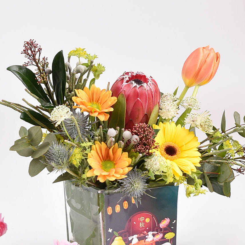 Happy Mid Autumn Festival Flowers Arrangement with Pomelo Delivery in ...