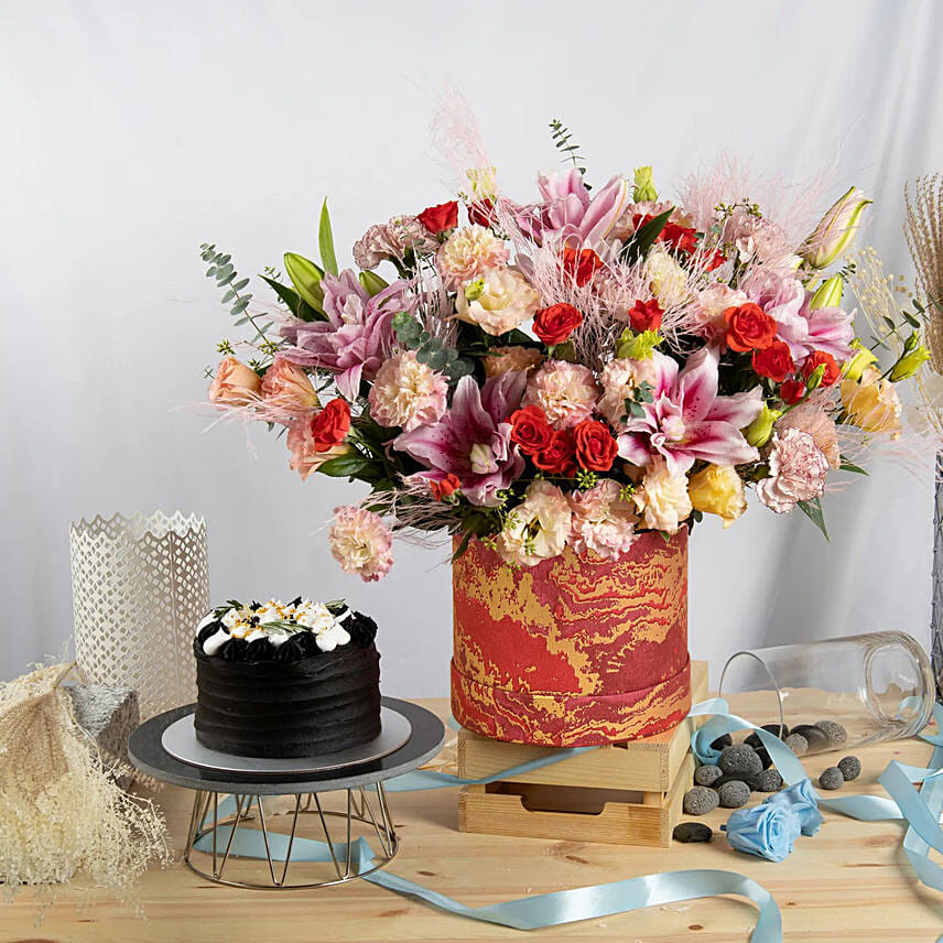 Magnificent Blooms Box and Cake Bundle Delivery in Singapore - FNP SG
