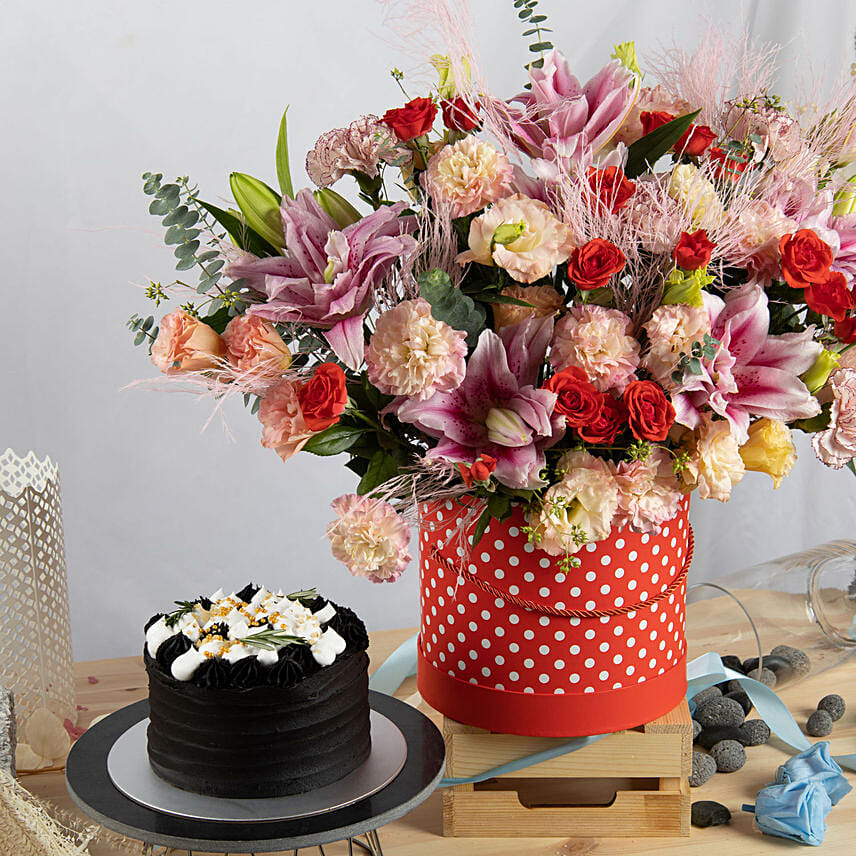 Magnificent Blooms Box with Cake Delivery in Singapore - FNP SG