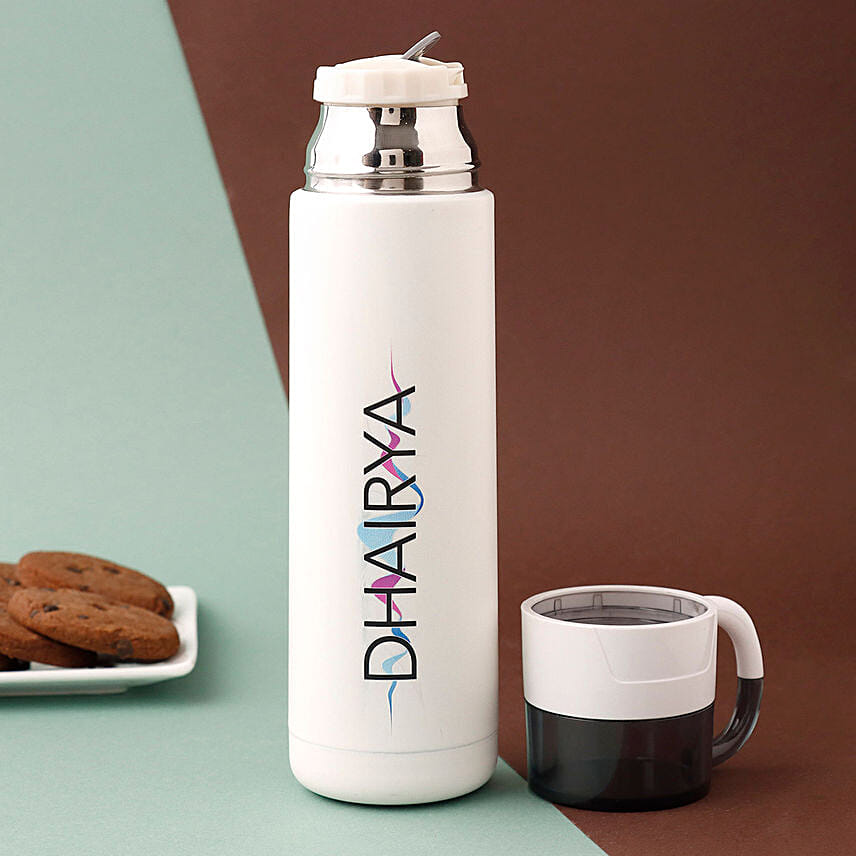 Personalised White Thermosteel Cup Flask Delivery in Singapore - FNP SG