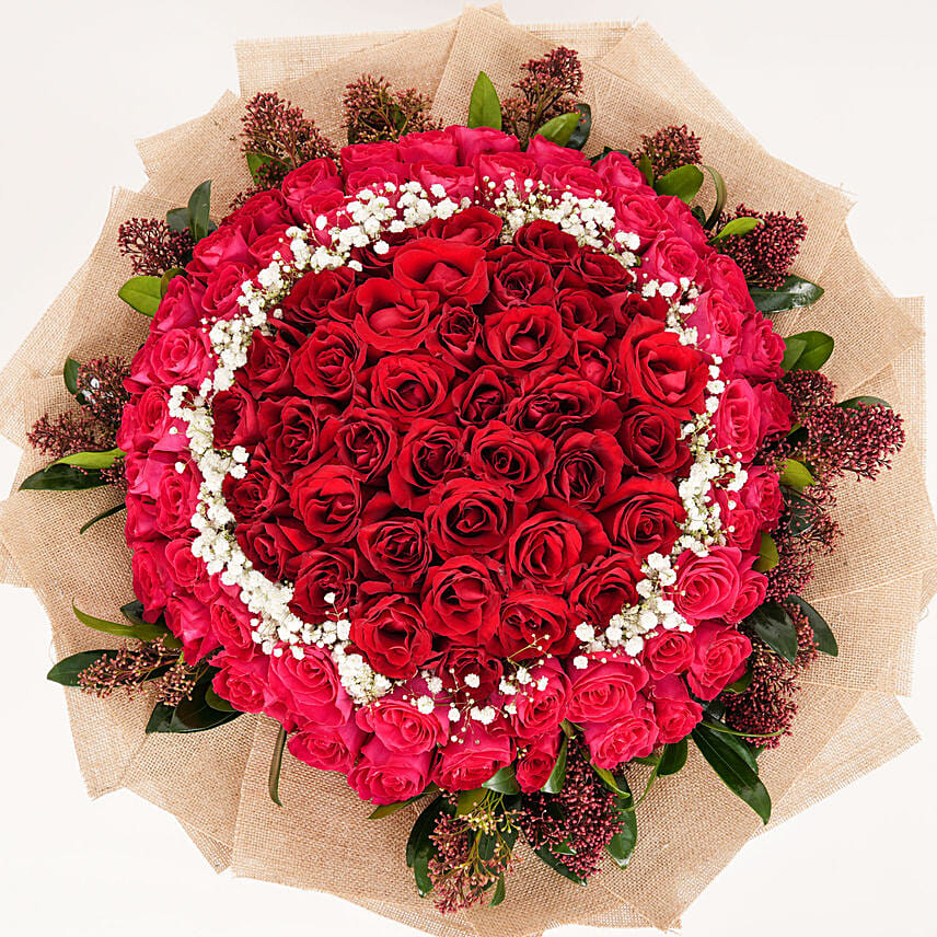 99 Roses and Skimmia Bouquet Delivery in Singapore - FNP SG
