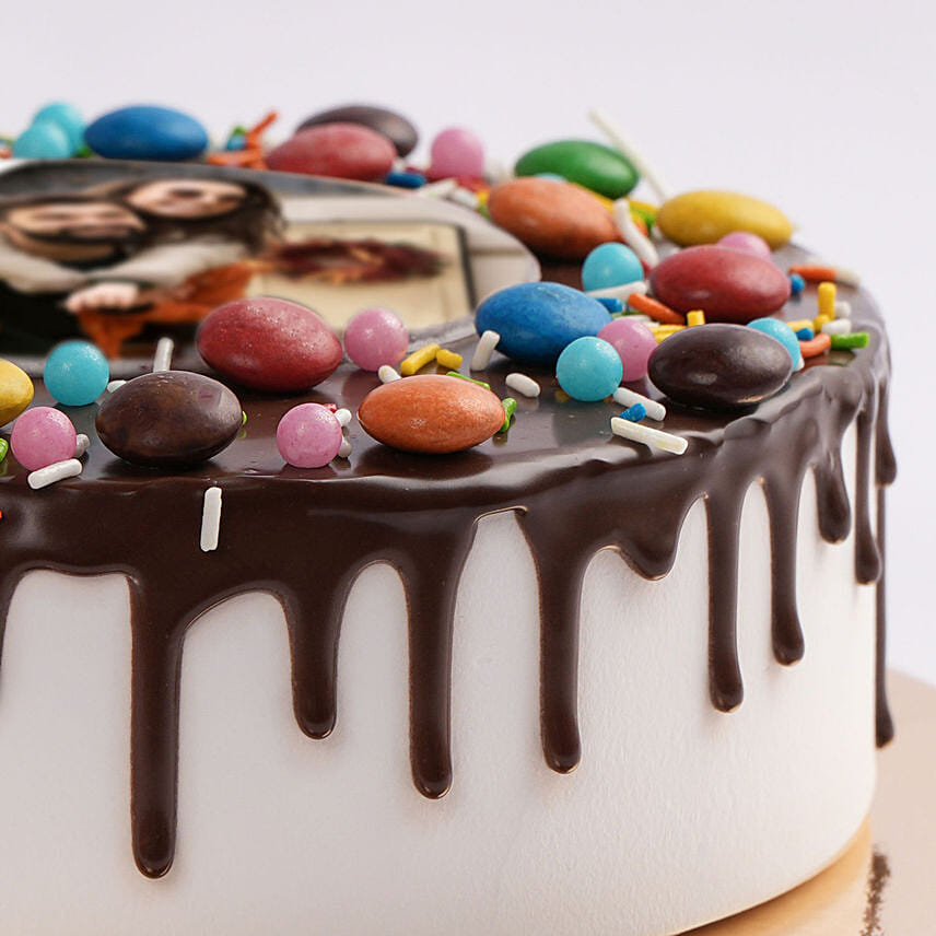 Chocolate Drip Mnm Photo Cake 6 Inches For Anniversary Delivery in ...