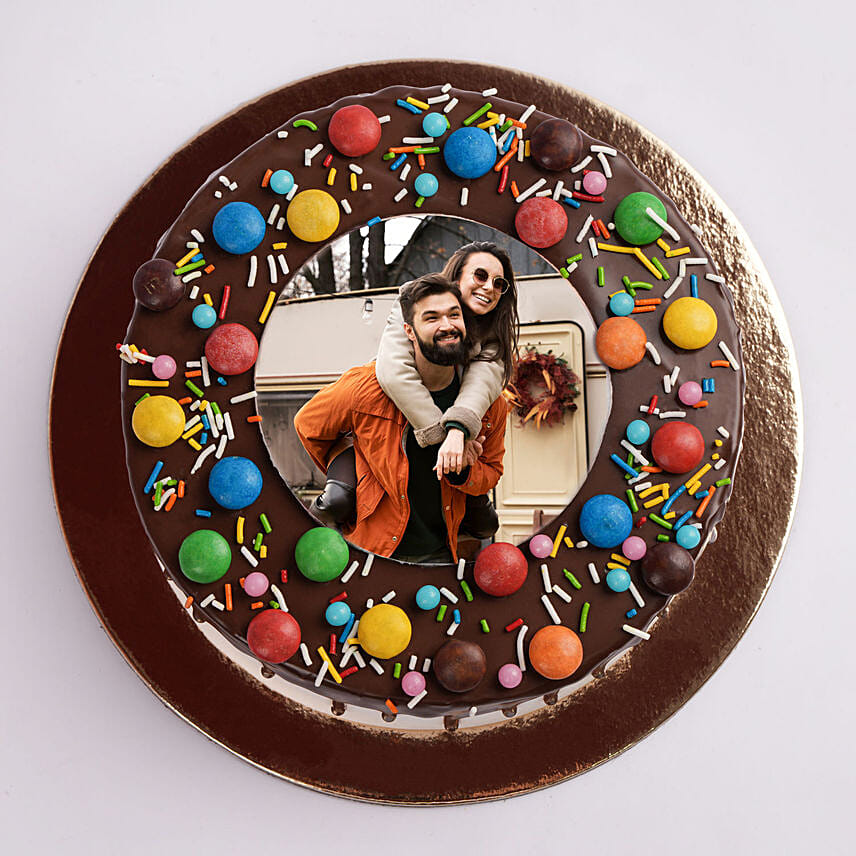 Chocolate Drip Mnm Photo Cake 6 Inches For Anniversary Delivery in ...