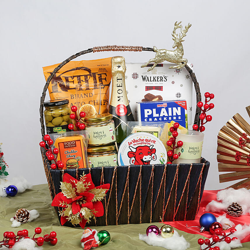 Cheese and Wine Christmas Indulgence Basket Delivery in Singapore - FNP SG