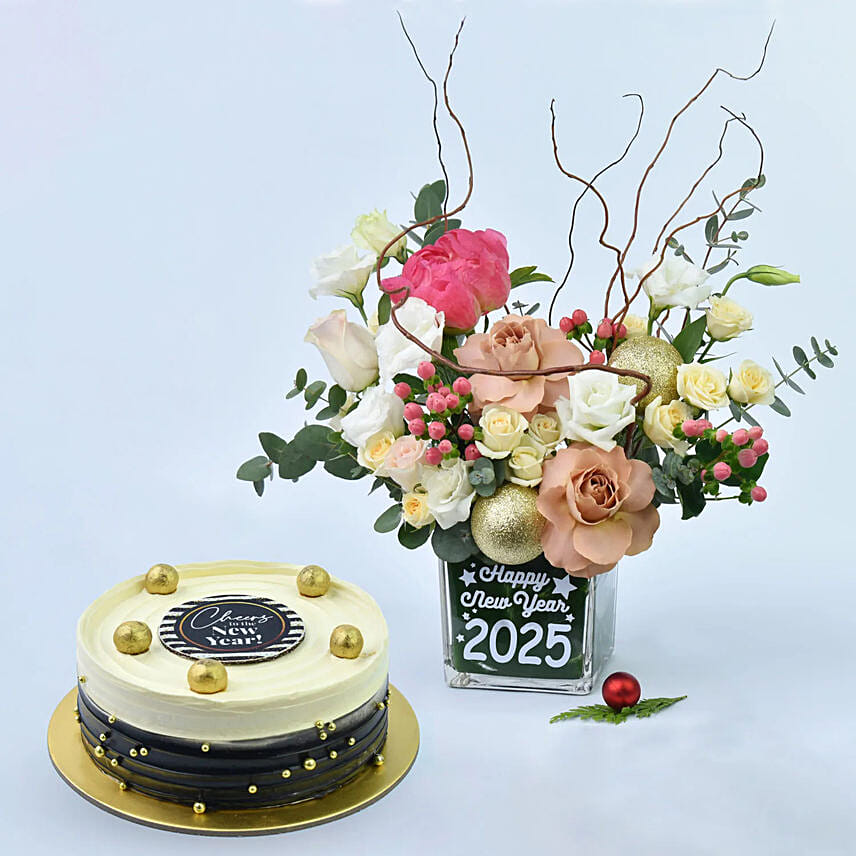 New Year 2024 Flower Vase with Cake Delivery in Singapore - FNP SG