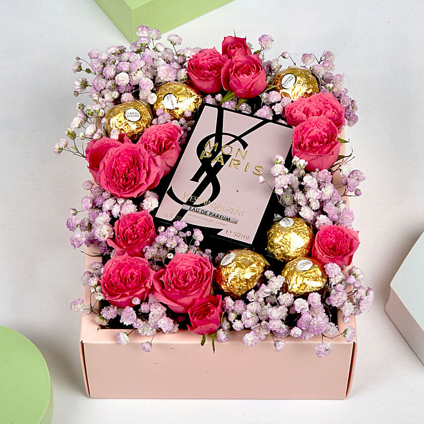 YSL Perfume flowers and Rochers Box for Her Delivery in Singapore - FNP SG