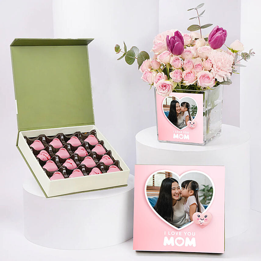 Love You Mama Personalised Flower Vase and Chocolates Combo Delivery in ...