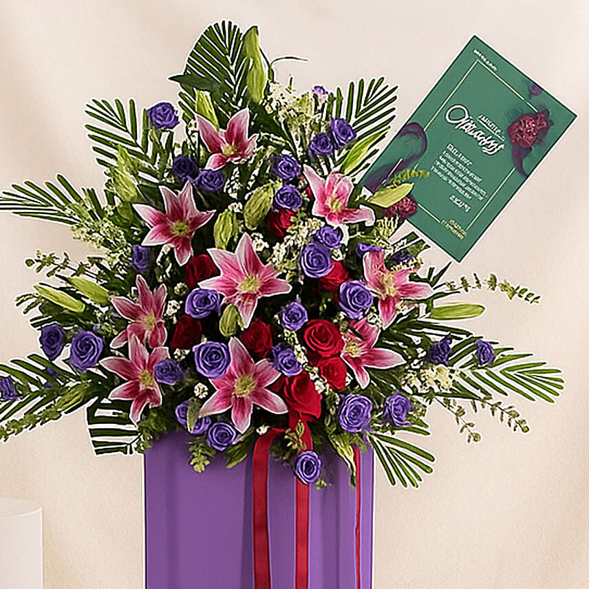 Blissful Mixed Flowers Purple Cardboard Stand Delivery in Singapore ...