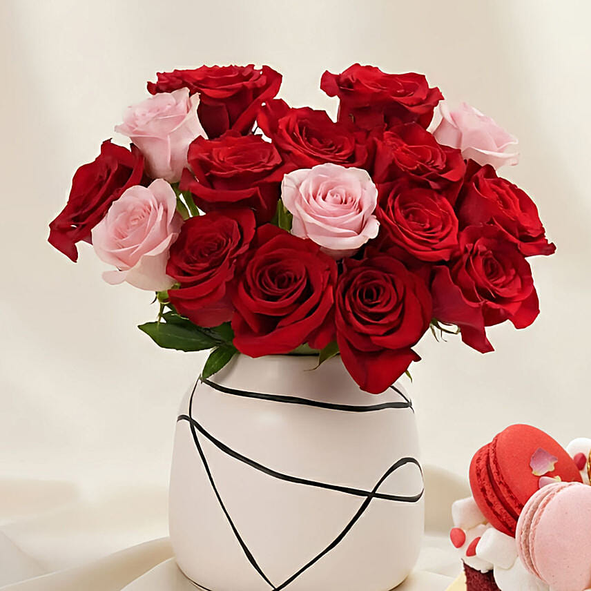 Blush of Love Roses and Cake for Valentine's Gift Set Delivery in ...