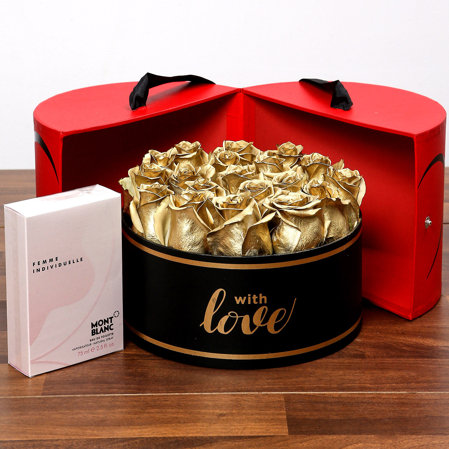 Online Grand Box Of Golden Roses and Perfume Gift Delivery in SGP - FNP