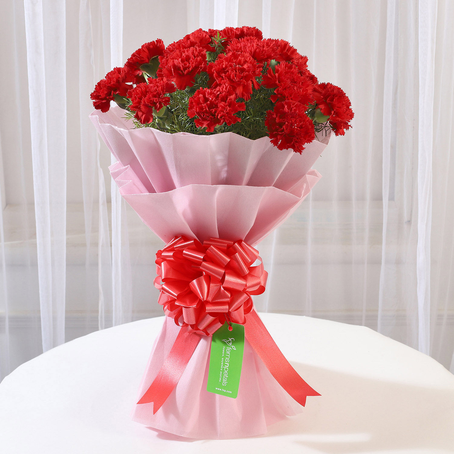 Ravishing 25 Red Carnations Bouquet with Happy Birthday Balloon ...