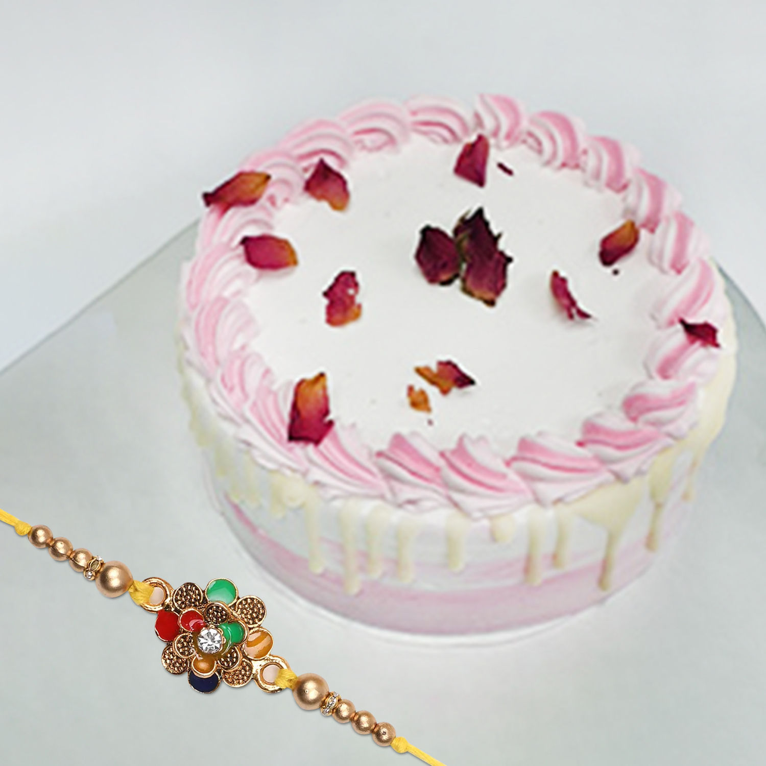 Vanilla Cake With Traditional Meenakari Rakhi Delivery in Singapore ...