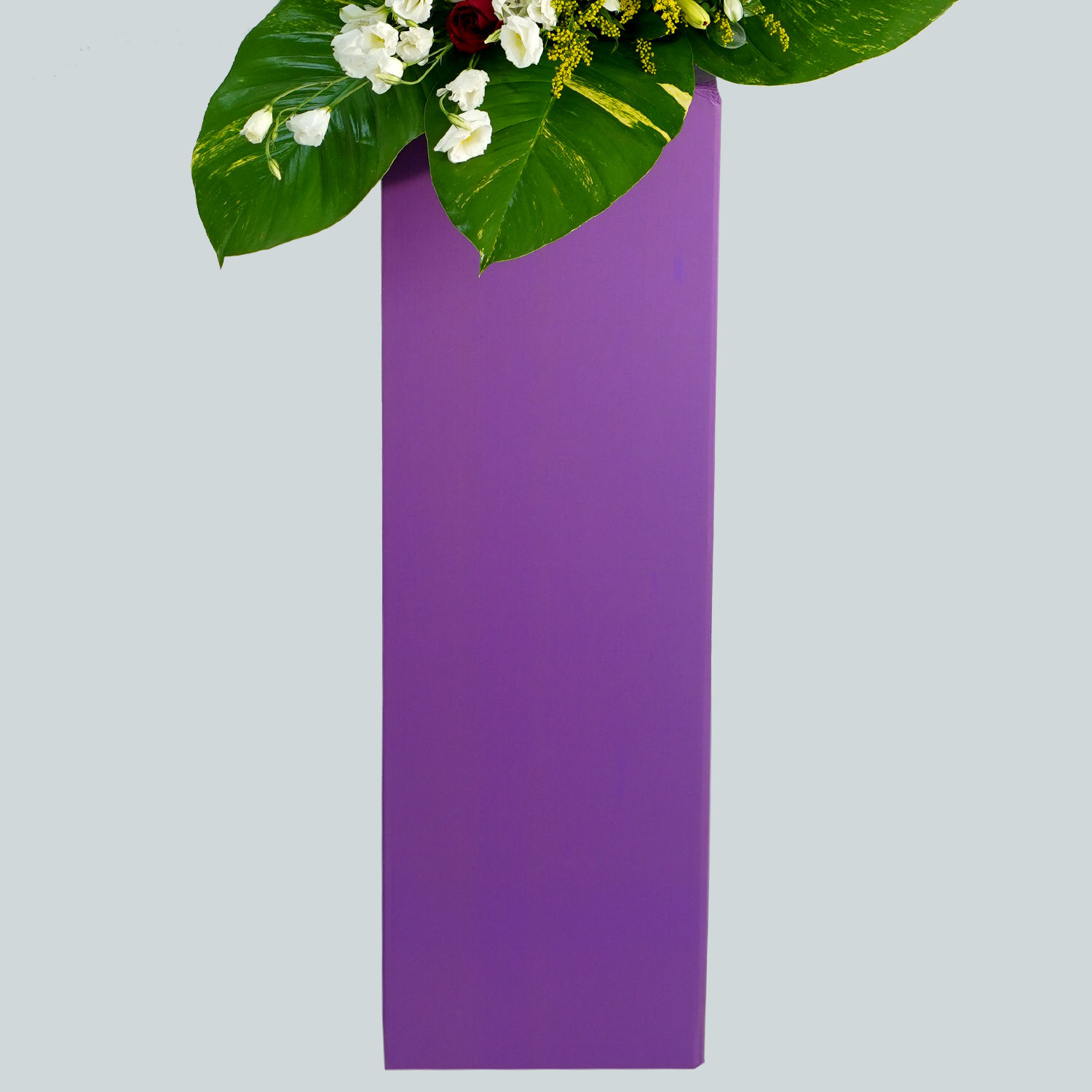 Magnificent Mixed Flowers Purple Cardboard Stand Delivery in Singapore ...