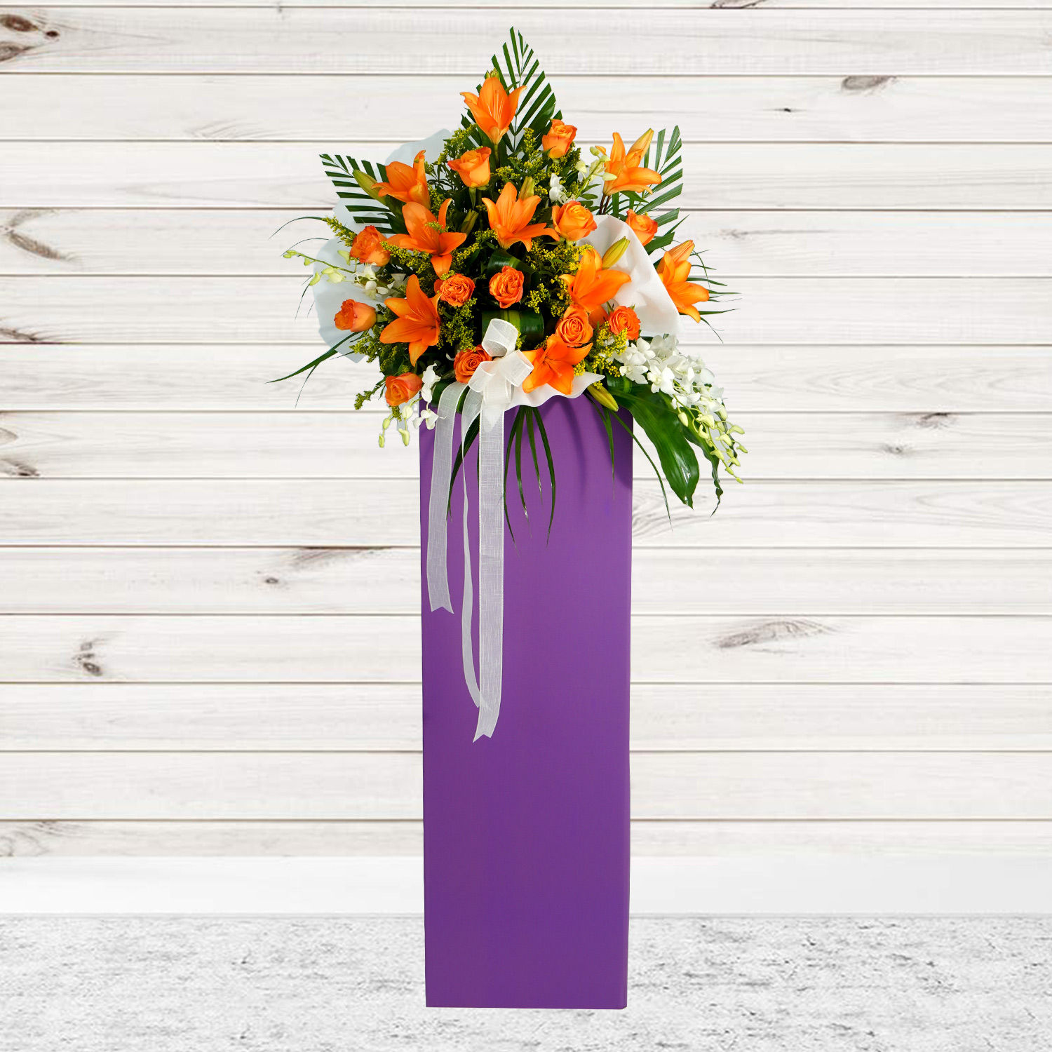 Vibrant Mixed Flowers Purple Cardboard Stand Delivery in Singapore - FNP SG