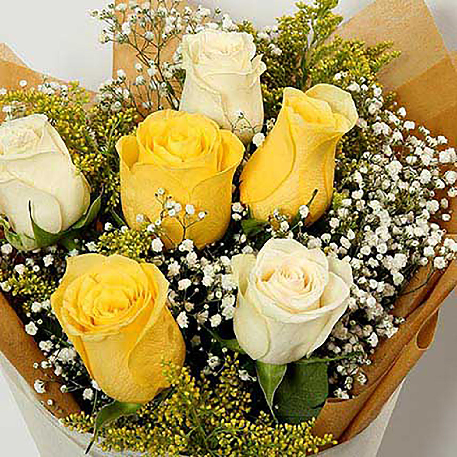 Bunch Of 6 White and Yellow Roses Delivery in Singapore - FNP SG