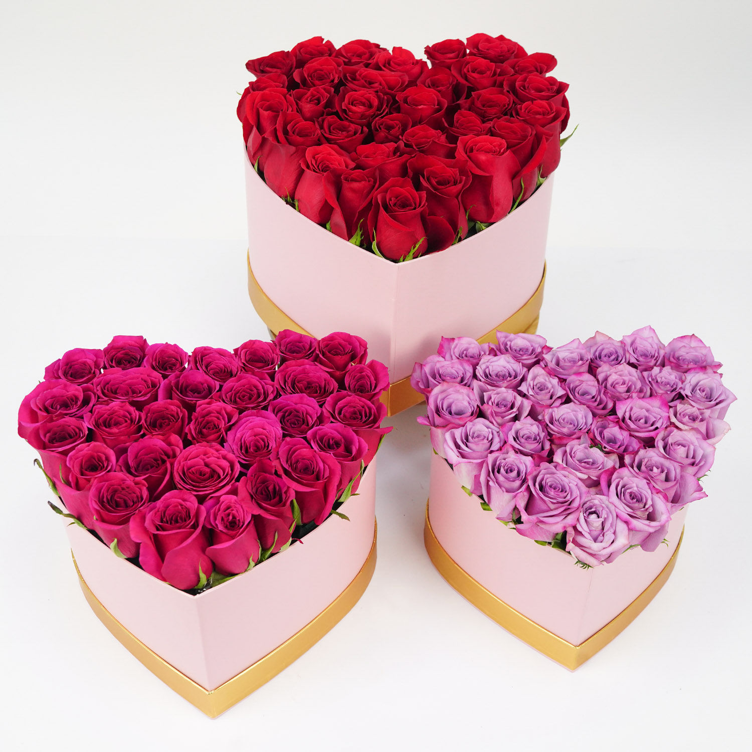 Trio Of Roses Charm In Heart Shape Boxes Delivery in Singapore - FNP SG