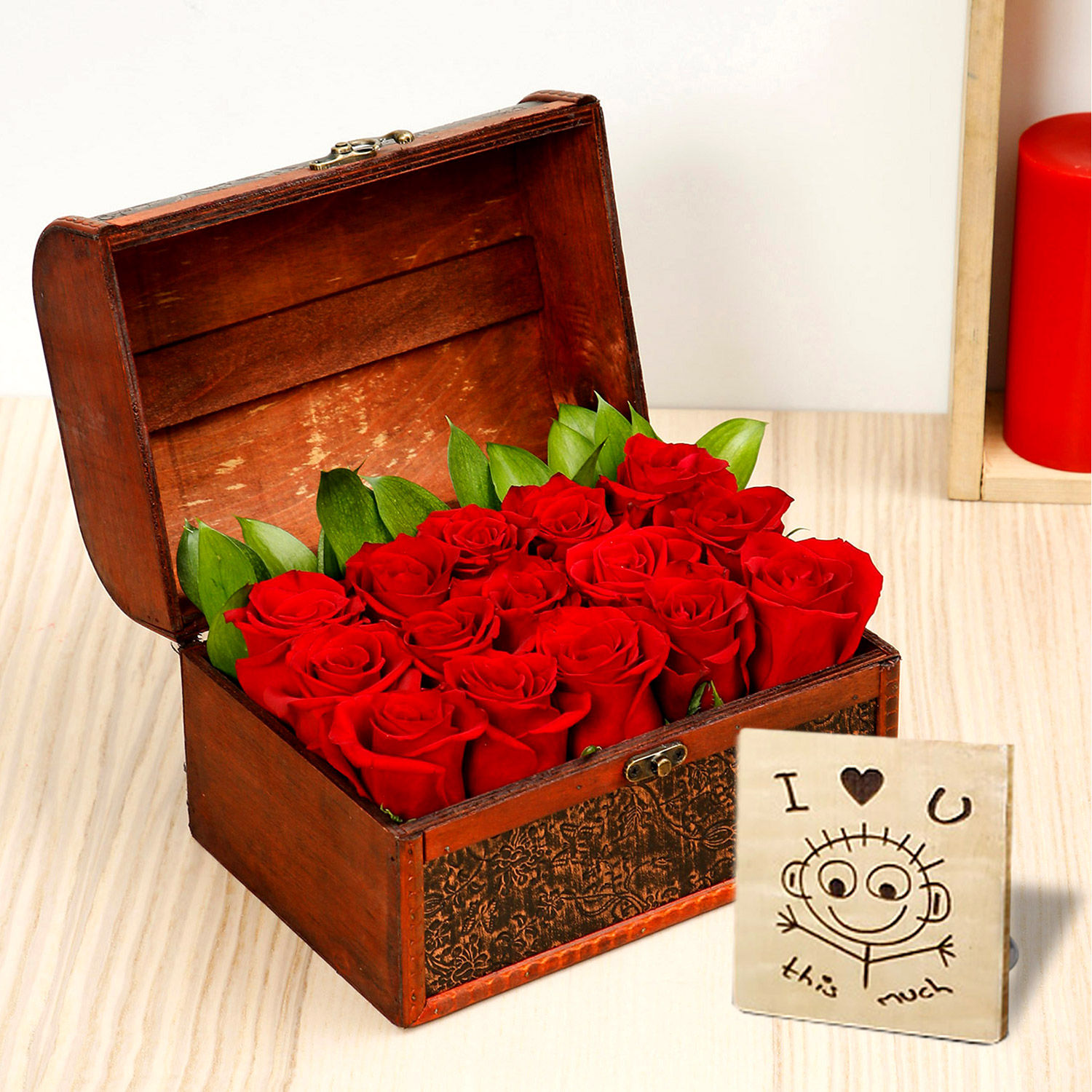 Treasured Red Roses Box With I Love You Table Top For Valentines ...