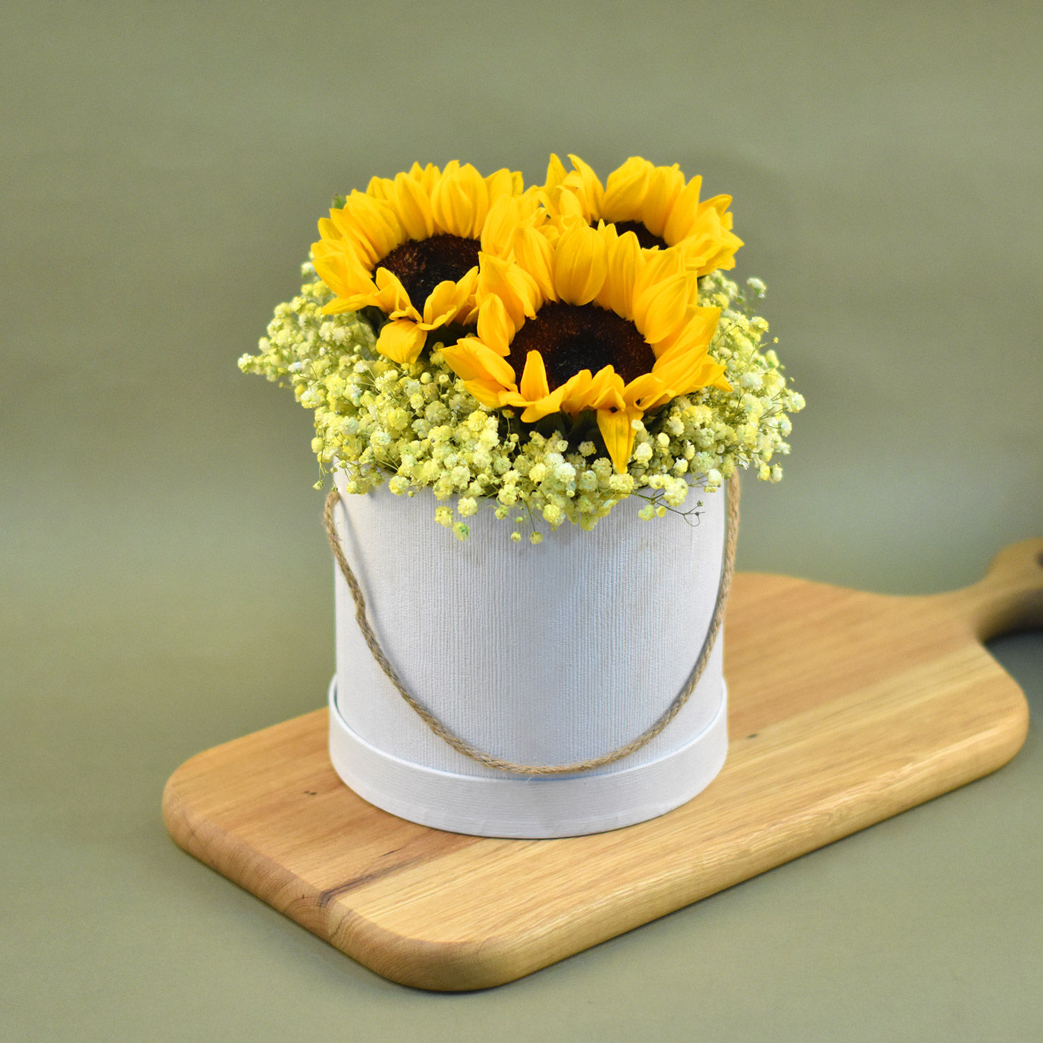Cheerful Sunflowers & Baby Breath Box Arrangement Delivery in Singapore ...