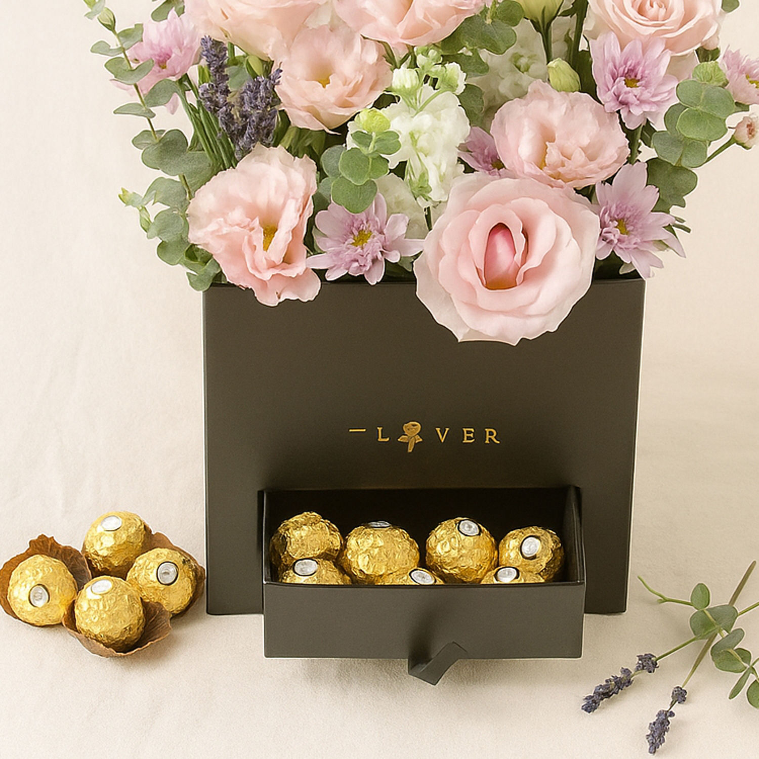 Elegant Mixed Flowers & Ferrero Rocher Black Box Delivery in Singapore ...