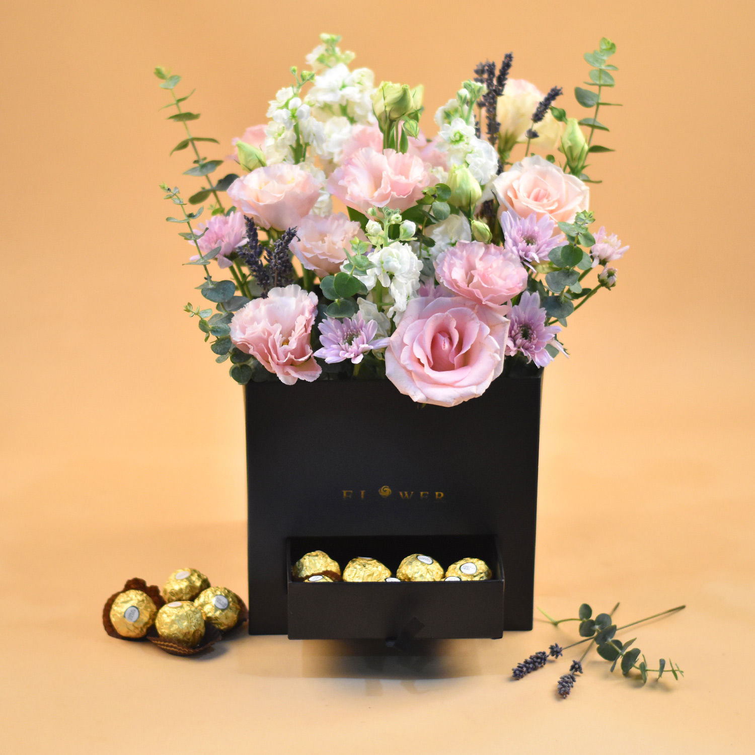 Elegant Mixed Flowers & Ferrero Rocher Black Box Delivery in Singapore ...