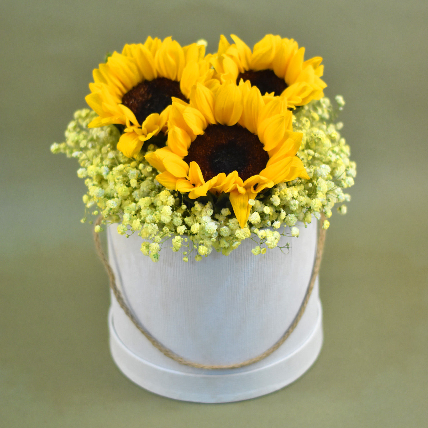 Cheerful Sunflowers & Baby Breath Box Arrangement Delivery in Singapore ...