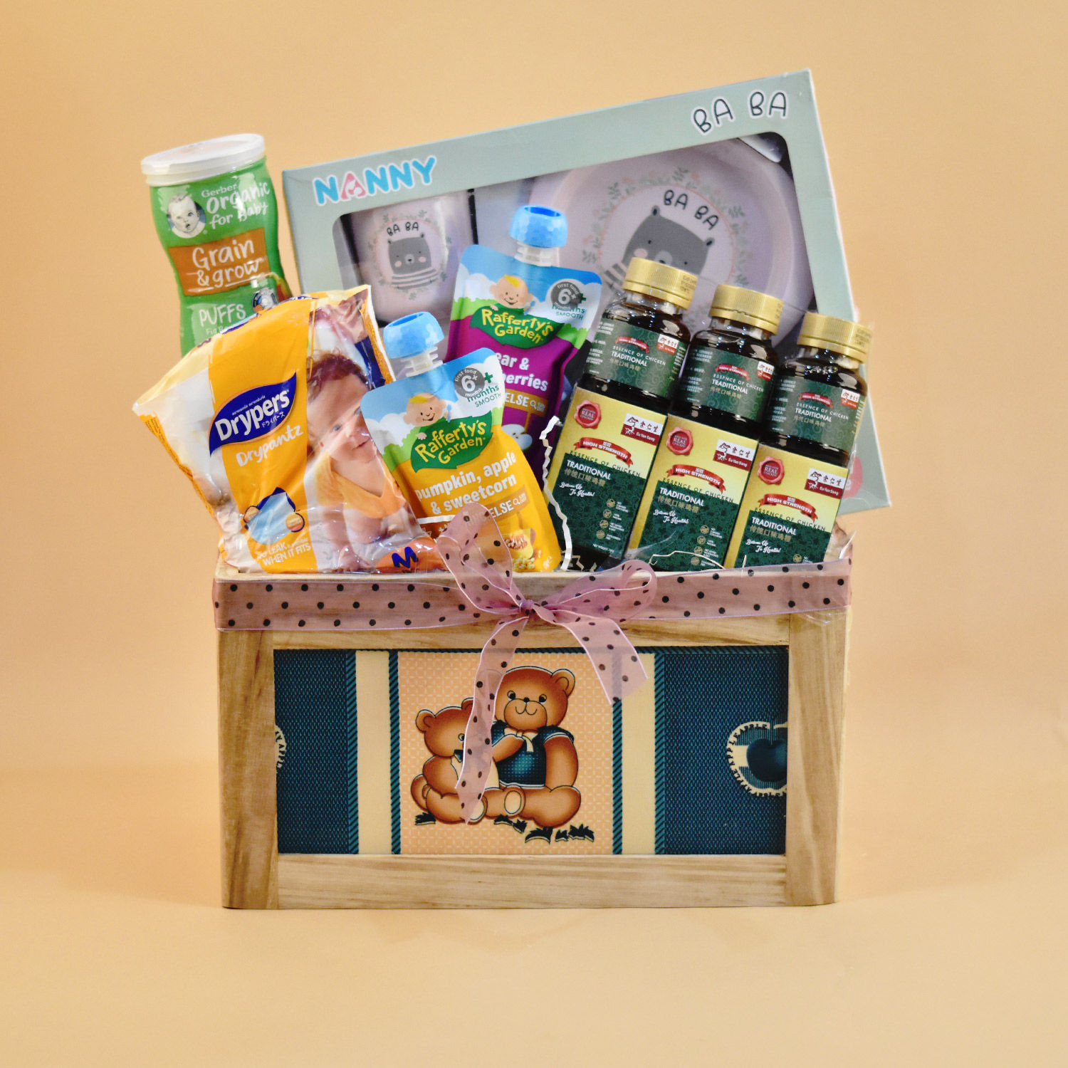Wooden Tray Basket Baby Care Hamper Delivery in Singapore - FNP SG