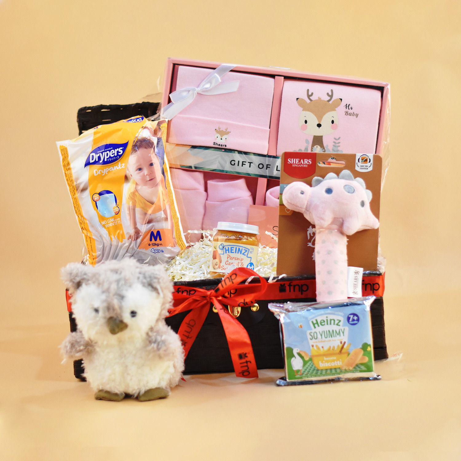Brown Straw Basket Baby Hamper Delivery in Singapore - FNP SG