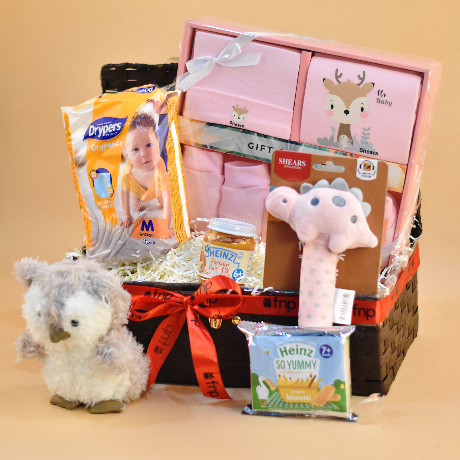 Brown Straw Basket Baby Hamper Delivery in Singapore - FNP SG