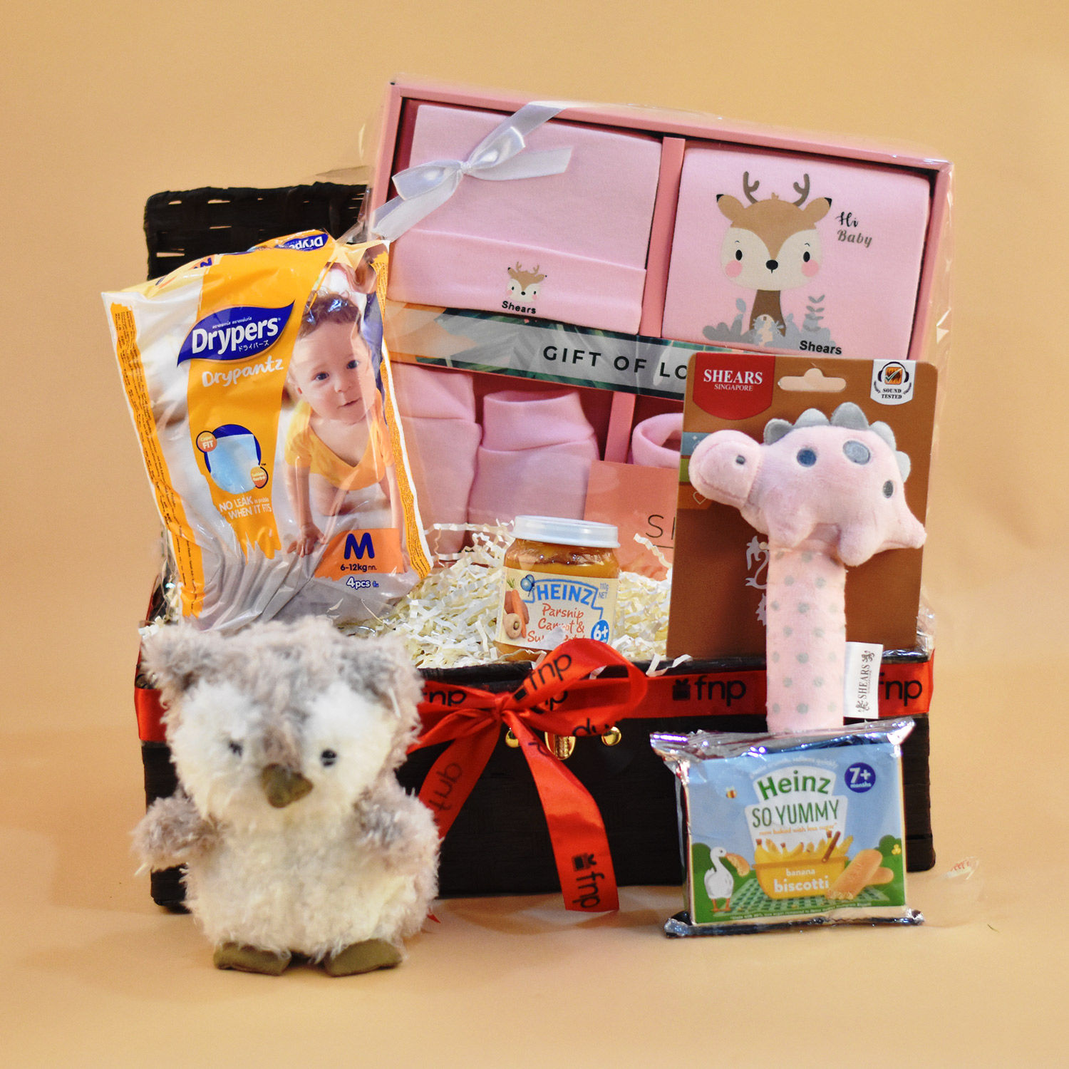 Brown Straw Basket Baby Hamper Delivery in Singapore - FNP SG