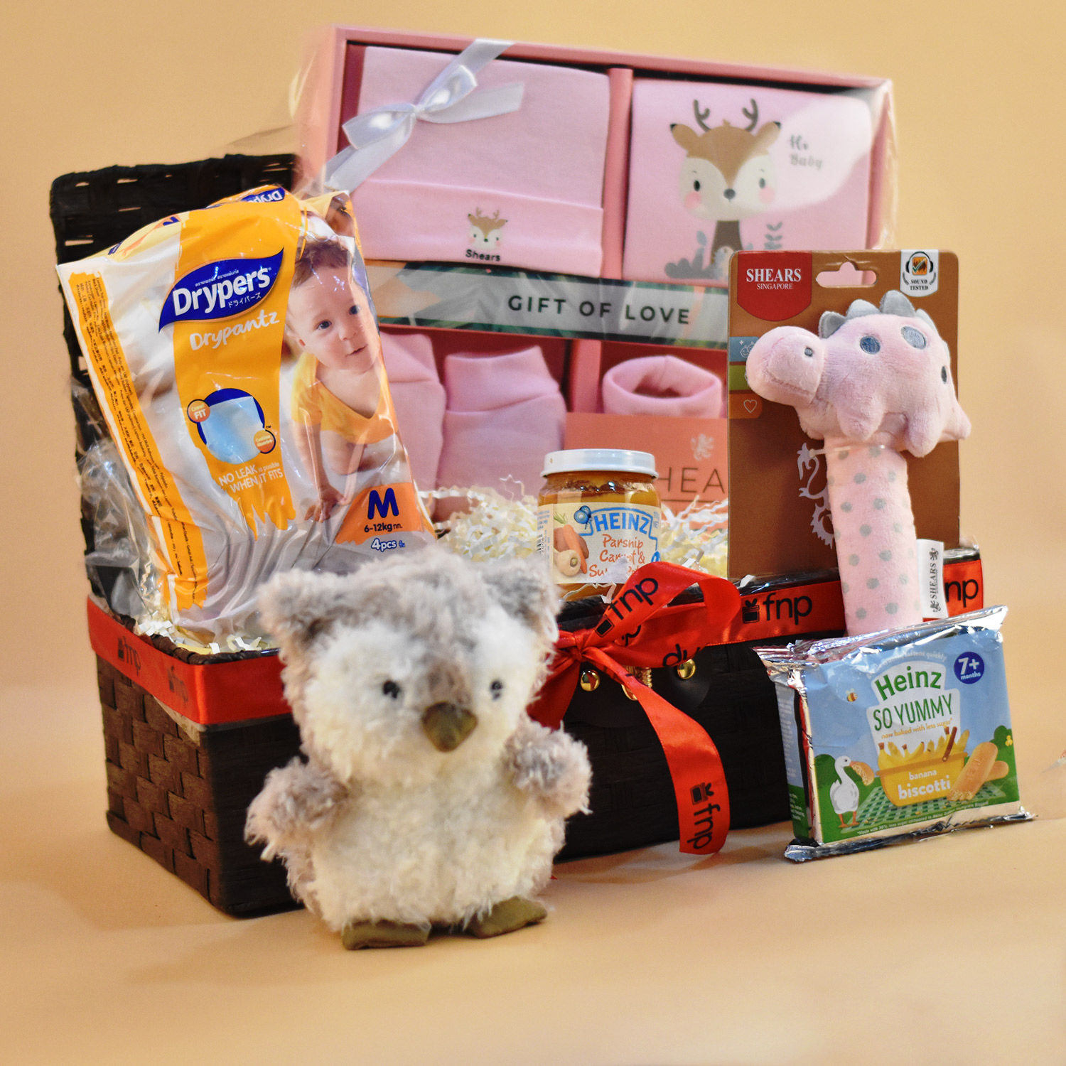 Brown Straw Basket Baby Hamper Delivery in Singapore - FNP SG